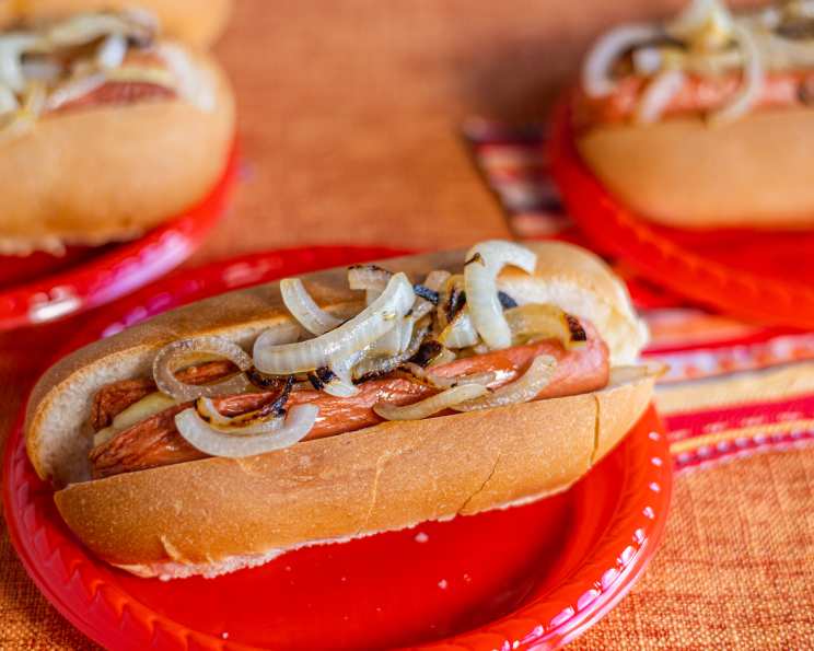 Cheese-Stuffed Hot Dogs With Spicy Onions - Rachael Ray Recipe - That's Nerdalicious